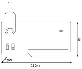 Nástěnné LED svítidlo Shelf, 1x LED 4+5+2w, 4000k, b/w, vypínač