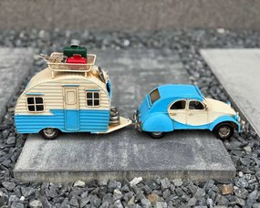 Kovový model - Retro auto 2CV s karavanem