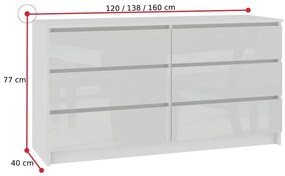Komoda K160 6SZ, bílá, 160x77x40