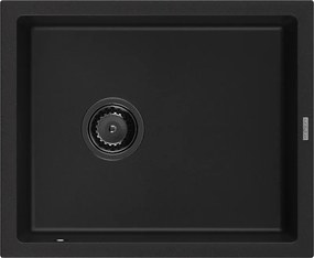 Mexen Pedro granitový dřez 1-komorový 560 x 460 mm, černý, černý sifon - 6508561000-77-B