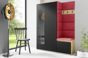 Eka Předsíňová stěna s čalouněnými panely Trinity 11 - Dub Artisan s černou / Červená 2309