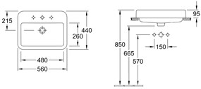 Villeroy & Boch ARCHITECTURA - Zapuštěné umyvadlo, 560x440x180 mm, bez přepadu, bílá alpin CeramicPlus 419356R1