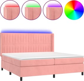 Box spring postel s matrací a LED růžová 200x200 cm samet 3139708