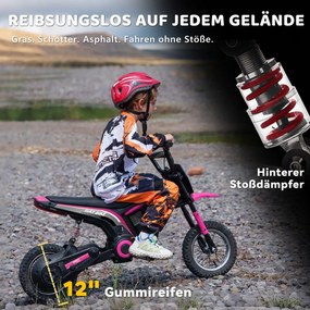 HOMCOM Elektrická motorka pro děti, 24V dětská motorka s klaksonem, světlem, s otočnou rukojetí plynu, 8-16 km/h, 8-12 let, růžová