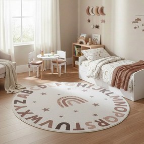 Krémový pratelný dětský koberec ø120 cm Coco 1133 – Ayyildiz Carpets