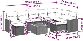 10dílná zahradní sedací souprava s poduškami šedá polyratan 3258952