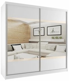 Luxusní šatní skříň s posuvnými dveřmi a zrcadlem v různých kombinacích šířka 200 cm bílý korpus 87