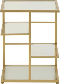 Zlatý kovový odkládací stolek se skleněnými policemi Doree gold - 40*40*51 cm