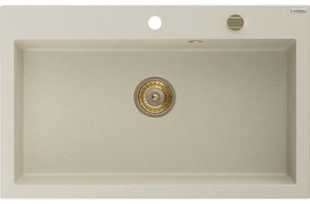 Mexen Elix granitový dřez 1-komorový 800 x 500 mm, béžový, zlatý sifon - 6527801005-69-G