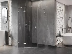 Mexen Lunar, L pětiúhelníkový sprchový kout naklápěcí doleva 80 x 100 cm, 8mm čiré sklo, chromový profil, 831L-080L-100P-01-00-L