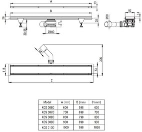 Deante Deante, nerezový lineární odtokový žlab s otočnou mřížkou (2v1) 60cm, sifon H65, černá, KOS_N06D