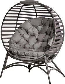 Zahradní křeslo Outsunny Papasan 2-basket s polštáři, oválné křeslo, skládací na balkon a terasu, venkovní/indoor, písek, ocel, 118 x 75 x 139 cm | Ao
