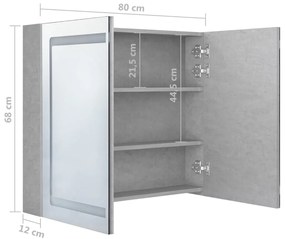 vidaXL Marketos LED koupelnová skříňka se zrcadlem betonově šedá 80x12x68 cm