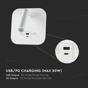 LED Nástěnné bodové svítidlo s USB portem LED/8W/230V 3000K bílá