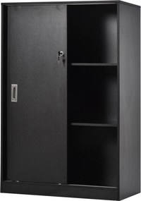 HOMCOM Zamykatelný kancelářský skříň s posuvnými dveřmi rozměry 80Š x 40H x 120V cm 2 police Dřevotříska Černá