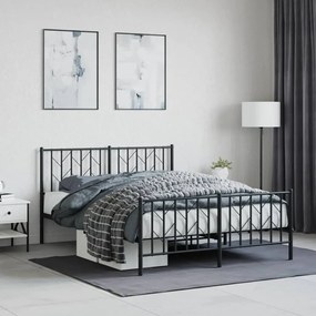 Kovový rám postele s hlavovým a nožním čelem černý 140 x 200 cm