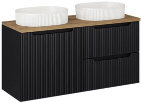 Závěsná skříňka Nova Black Beyond s deskou a umyvadlem 120 cm černá/dub evoke