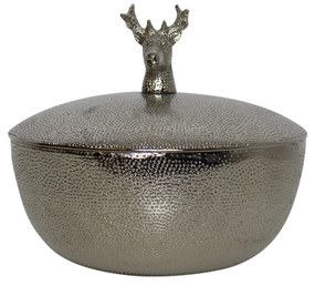Stříbrná kovová miska s víkem Jelen - Ø 13*13cm