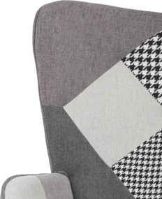 Relaxační křeslo ušák s podnožkou LYRO - šedá patchwork látka