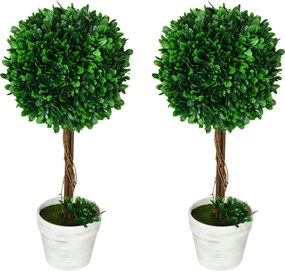 HOMCOM Sada 2 umělých bukvicových stromů Velké 60 cm, UV-odolná umělá rostlina v květináči, plastové umělé rostliny, falešná rostlina téměř jako skut…