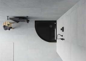 Mexen SLIM - Čtvrtkruhová sprchová vanička 90x90x5cm + černý sifon, černá, 41709090B