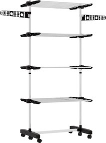 HOMCOM Sušák na prádlo Tower s 4 úrovněmi, skládací křídla, kolečka, stojan na sušení prádla pro vnitřní a venkovní použití, 142 x 55 x 172 cm, černý
