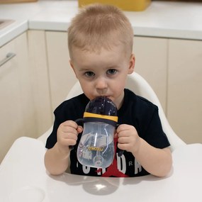 Kouzelná láhev s brčkem a závažím Akuku 280 ml žlutá
