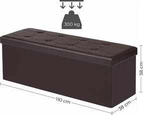 Puf, skládací úložná lavice otoman 120l, 110 x 38 x 38 cm, hnědý
