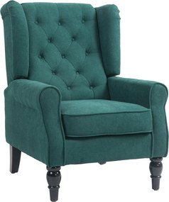HOMCOM Křeslo do Obývacího Pokoje, Opěrka s Knoflíky a Dřevěné Nohy, Široké Sedadlo, Skvělý Komfort, Klasický Styl, 74 x 86 x 102 cm, Zelené | Aosom