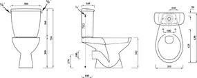 Aqualine Aqualine, JUAN WC kombi mísa s nádržkou včetně splachovací soupravy, zadní odpad, LC2154