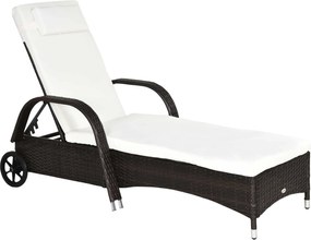 Zahradní lehátko Outsunny s polštáři a kolečky, mobilní ratanové lehátko z polyratanu a kovu, kávově hnědé, 200 x 73 x 30-103cm | Aosom.de