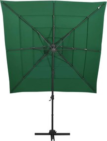 4stupňový zahradní slunečník hliníková tyč zelený 250 x 250 cm 313821