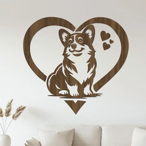 dřevo života Dřevěná dekorace Corgi láska Zvolte rozměr (cm): 40x37, Zvolte barvu dekoru: Ořech