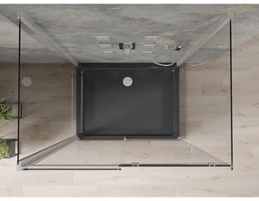 Mexen Omega, 3-stěnový sprchový kout s posuvnými dveřmi 100 (dveře) x 80 (stěna) x 190 cm, 8mm čiré sklo, chromový profil + černá sprchová vanička SLIM, 825-100-080-01-00-3S-4070