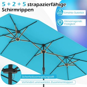 Costway Dvojitý slunečník se stojanem UPF 50+ tyrkysová – 400 × 200 cm