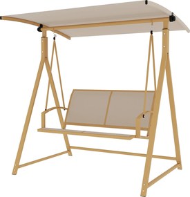 Outsunny 2-místná Zahradní Houpačka s Nastavitelnou Stříškou, UV Ochrana 30+, Trojúhelníkový Kovový Rám, Nosnost 220 kg, 160x112x162 cm Khaki | Aosom