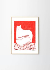 THE POSTER CLUB Autorský plakát Cat in Red by Cinzia Franceschini 30 x 40 cm, červená barva, papír
