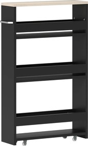 Kleankin 3-vrstvý úložný vozík na kolečkách pro užší kuchyň, koupelnu, prádelnu a kancelář s rukojetí - 48 x 15 x 80 cm Černý