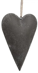 Šedé plechové ozdobné závěsné srdce s květy M - 15*2*10 cm