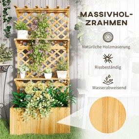 Vyvýšený záhon s mříží, truhlíkem na květiny, 2 policemi, drenážními otvory, 76 x 33 x 177 cm