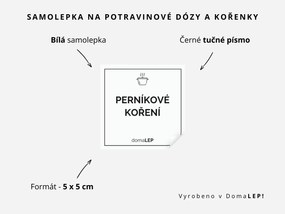 PERNÍKOVÉ KOŘENÍ - omyvatelná samolepka na kořenky, výběr rozměrů Ø 5 cm / 5 x 5 cm / 6 x 8 cm | DomaLEP tvar: ČTVEREC, barva: BÍLÁ - ČERNÉ písmo, velikost: š. 5 cm x v. 5 cm - tučné písmo