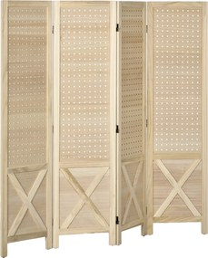 HOMCOM 4-panelový paraván 152x1,7x144,5 cm - skládací dělící stěna z dřeva s otvory k zavěšení pro kancelář, ložnici a obývací pokoj | Aosom