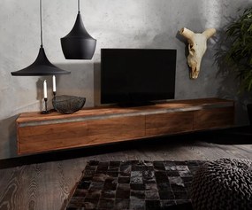 TV stolek Stonegrace 240 cm akácie hnědá břidlice 4 dvířka závěsné