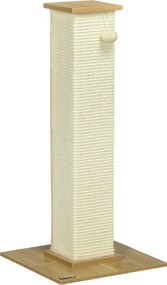 PawHut škrabadlo pro kočky 38L x 38W x 80H cm stabilní a bezpečné se škrabací deskou hracími míčky ze sisalu dub krémově bílý úspora místa | Aosom.de