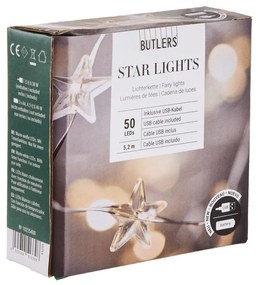 Butlers STAR LIGHTS LED Světelný řetěz drátěné hvězdy s USB 50 světel