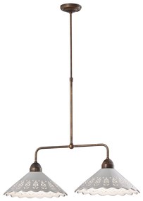 Il Fanale 065.24.OC Fior di Pizzo, závěsné svítidlo v rustikálním stylu za antické mosazi a keramiky, 2x15W LED E27, délka 90cm