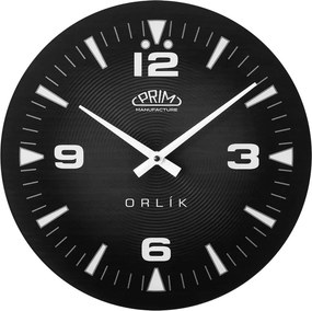 PRIM Moderní skleněné nástěnné hodiny inspirované Prim Orlík III - černé E09.5541.9090