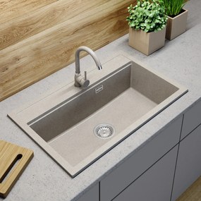 Gamma Advance, 1-komorový granitový dřez 805x505x210 mm, béžová, GMA-ZLE000116