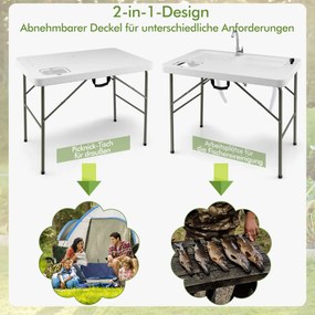 Costway Fish Cleaning Table Skládací stůl na filetování, bílý