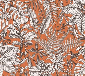 Vliesová tapeta listy, květinový vzor, oranžová, bílá, hnědá barva 375204 / Tapety na zeď 37520-4 Daniel Hechter 6 (0,53 x 10,05 m) A.S.Création